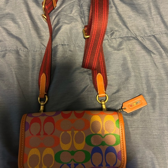 Coach | Bags | Coach Multicolor Crossbody Bag With Red Strap | Poshmark